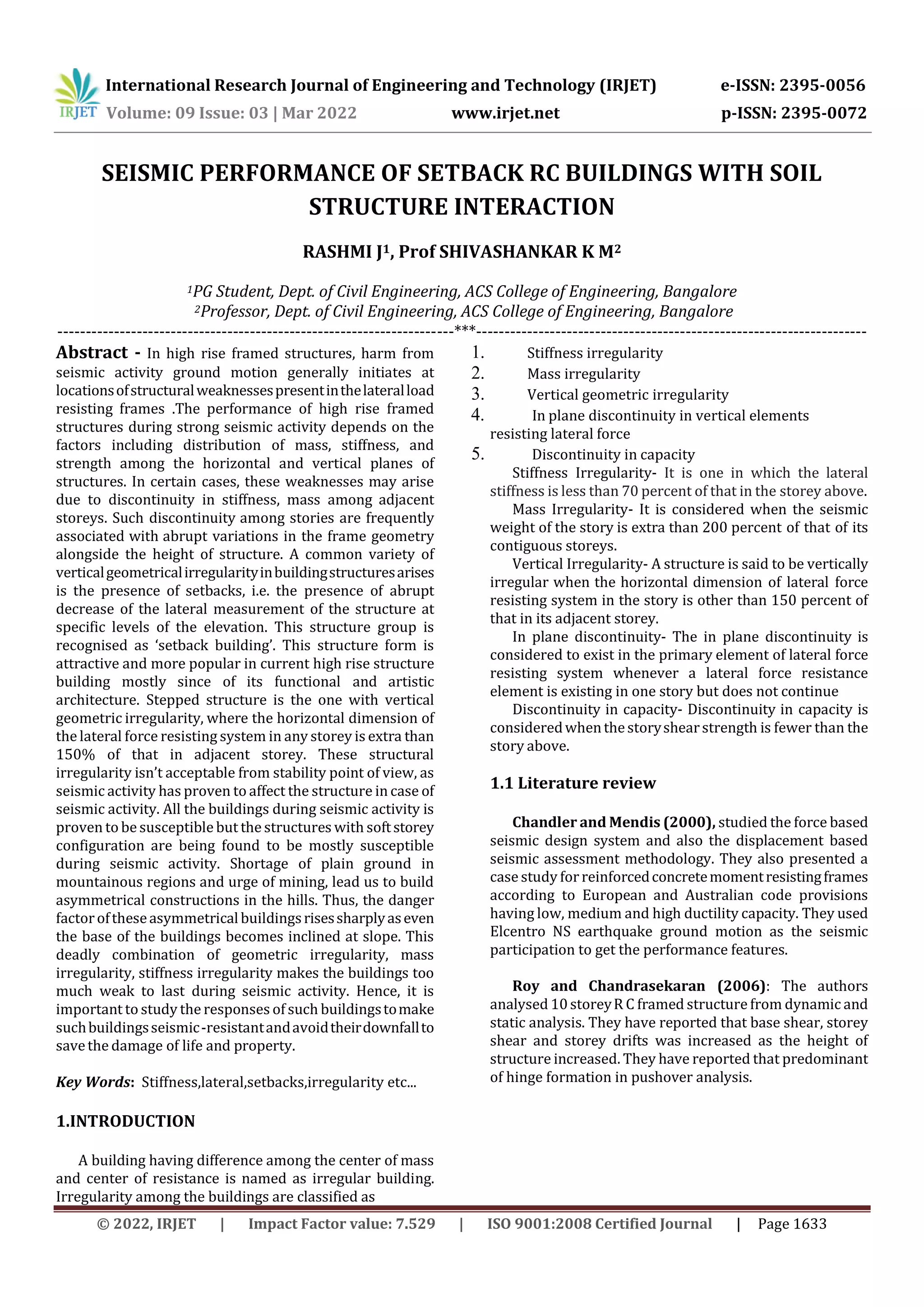 SEISMIC PERFORMANCE OF SETBACK RC BUILDINGS WITH SOIL STRUCTURE ...