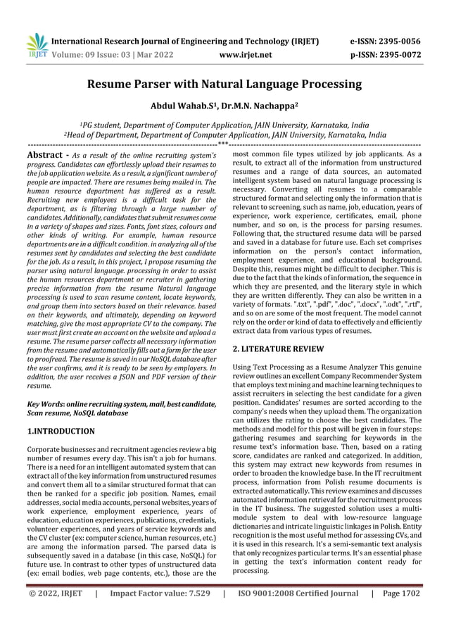 Resume Parser with Natural Language Processing | PDF