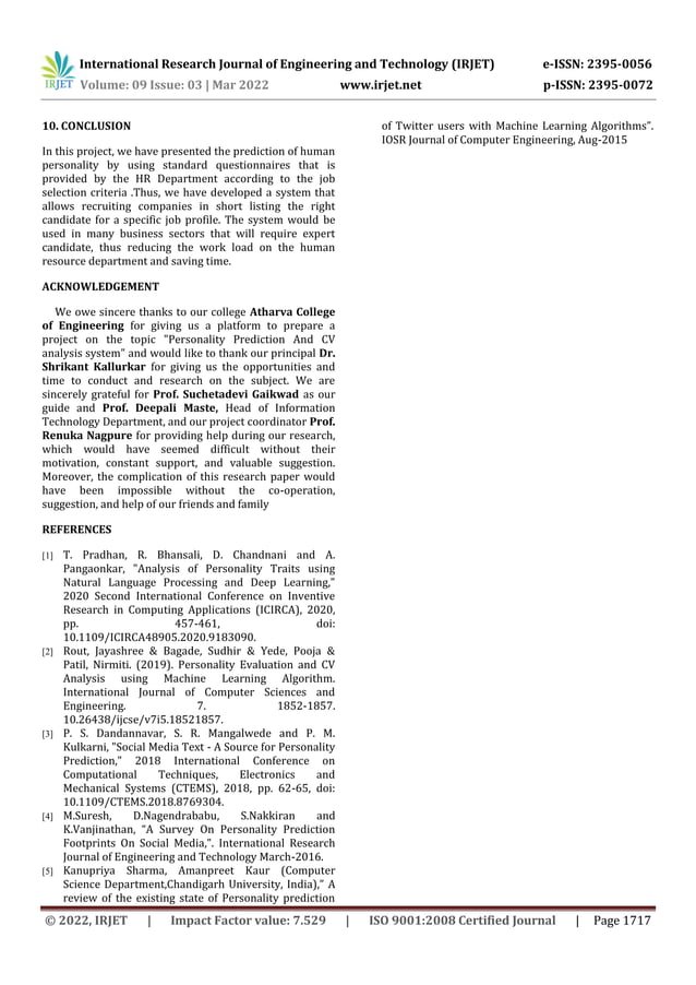 Personality Prediction and CV Analysis System | PDF