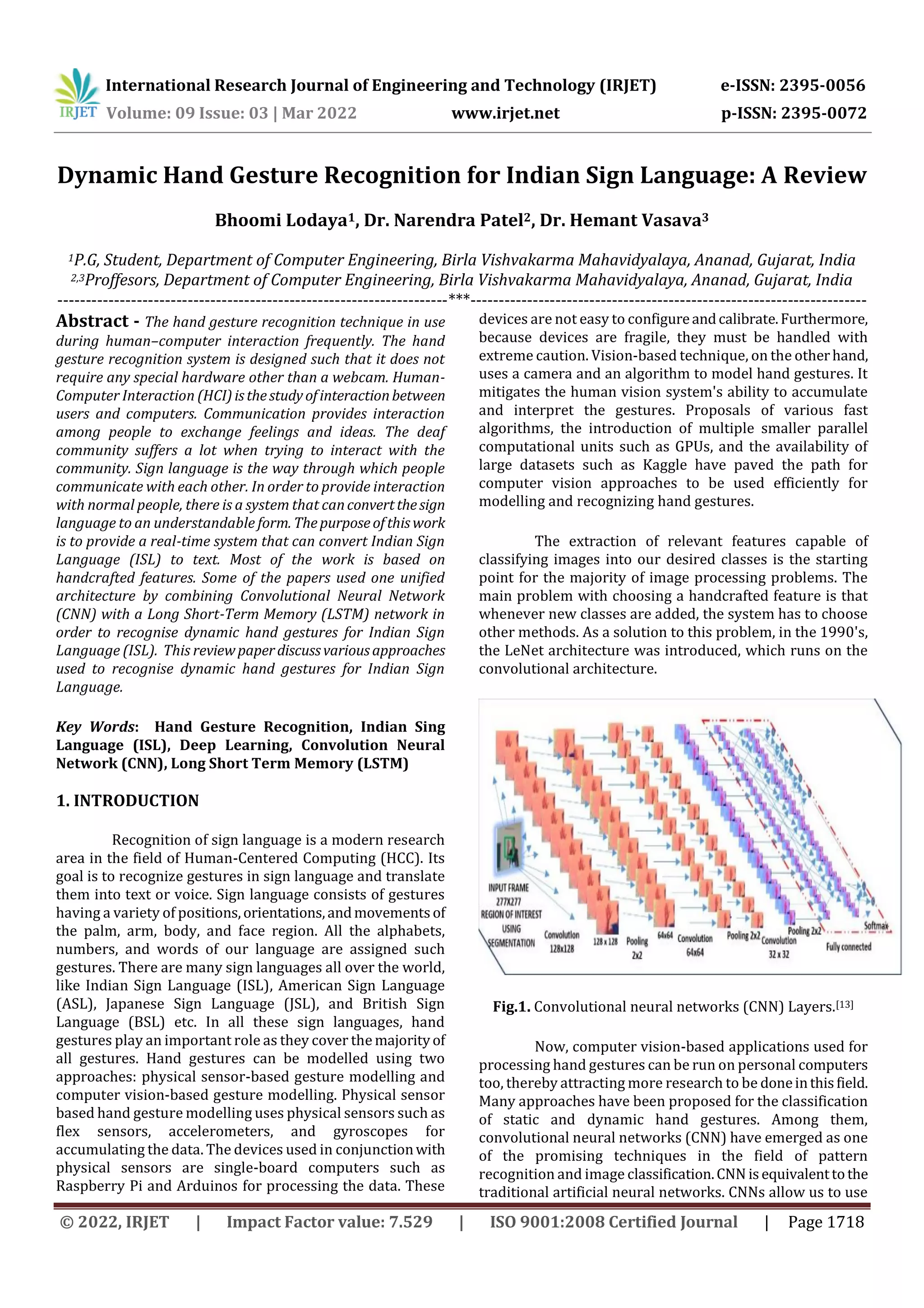 Dynamic Hand Gesture Recognition for Indian Sign Language: A Review | PDF
