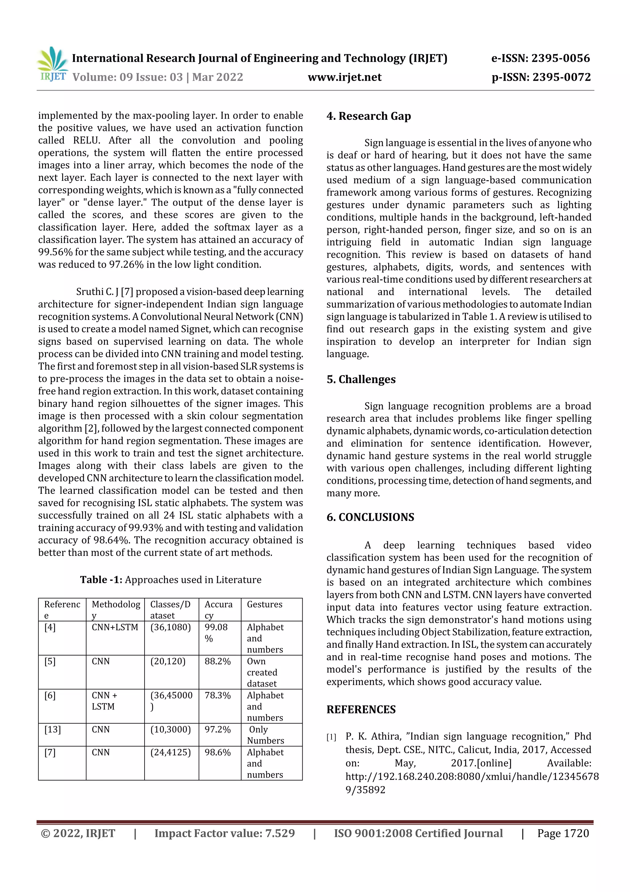 Dynamic Hand Gesture Recognition for Indian Sign Language: A Review | PDF