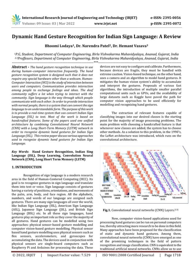 Dynamic Hand Gesture Recognition for Indian Sign Language: A Review | PDF