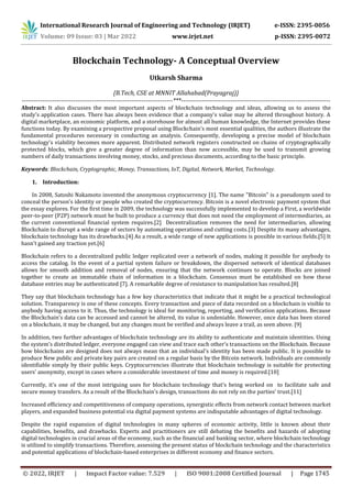 Blockchain Technology- A Conceptual Overview | PDF