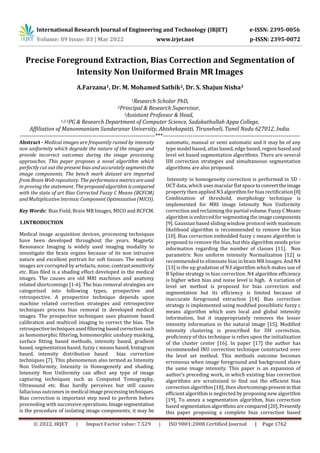 Precise Foreground Extraction, Bias Correction and Segmentation of Intensity Non Uniformed Brain ...