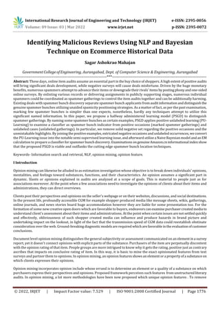 Identifying Malicious Reviews Using NLP and Bayesian Technique on Ecommerce Historical Data | PDF
