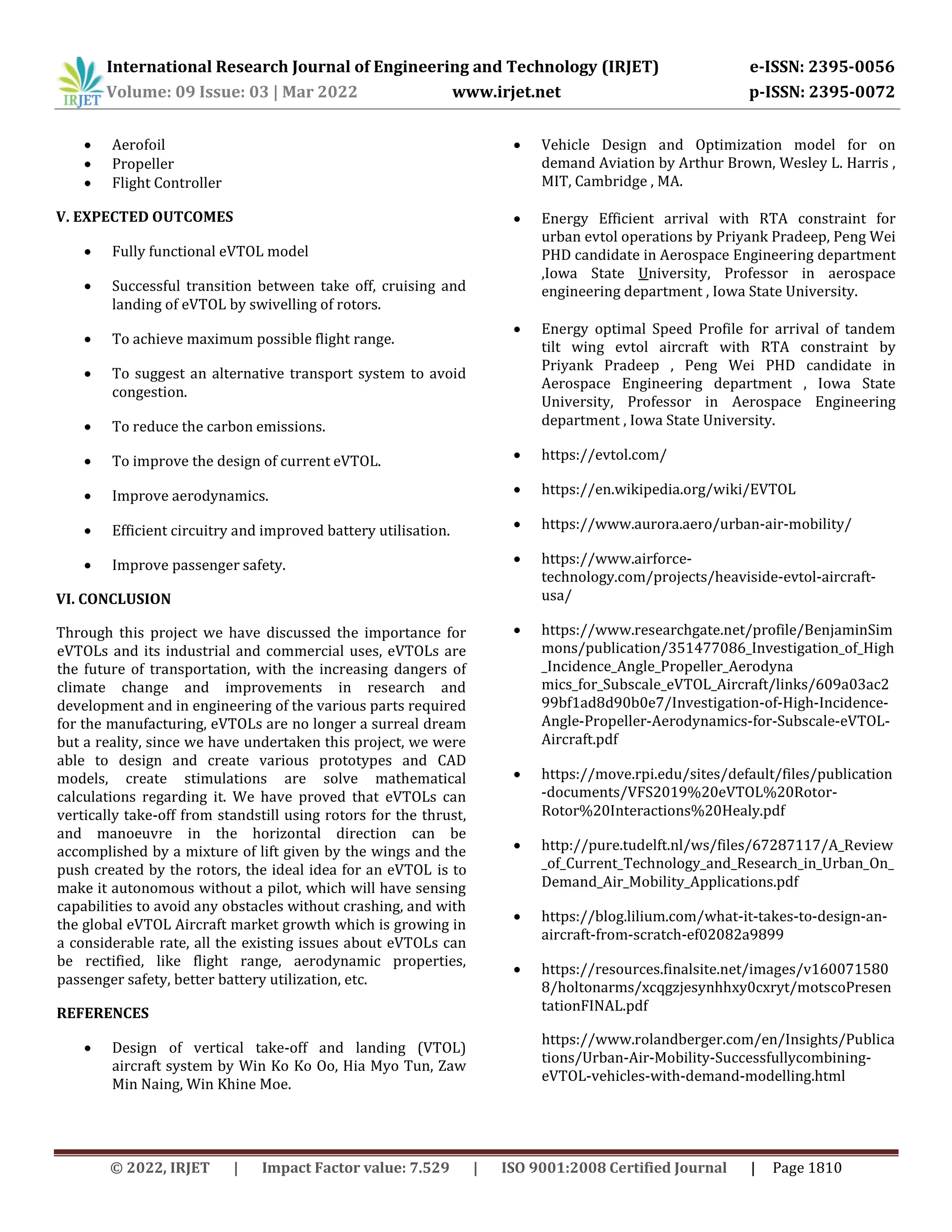 eVTOL – Electric Vertical Take-Off and Landing | PDF