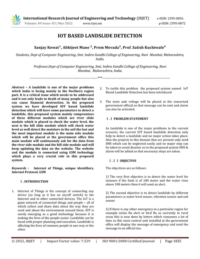 Iot Based Landslide Detection Pdf Internet Computing 7141
