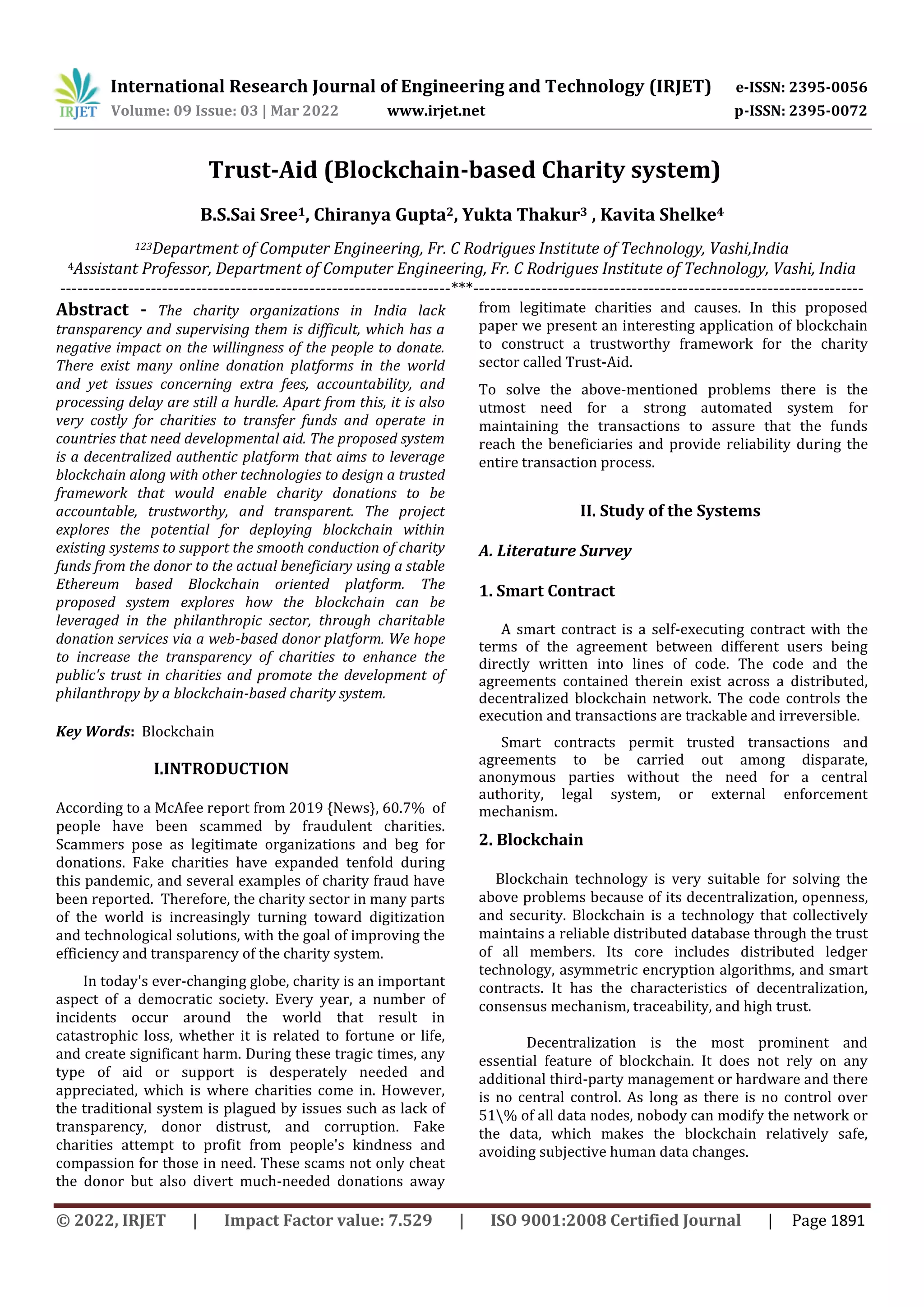 Trust-Aid (Blockchain-based Charity system) | PDF