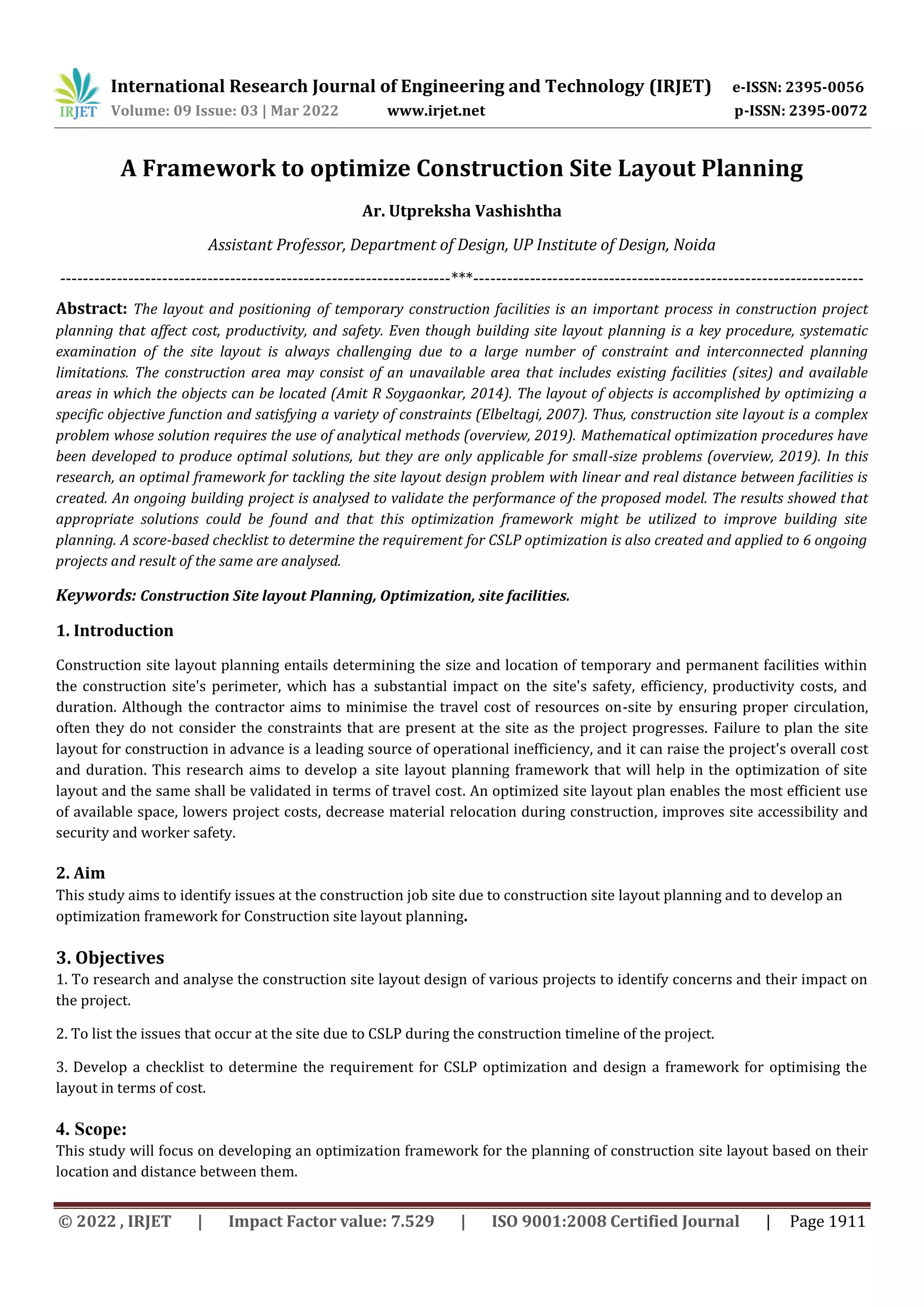 A Framework to optimize Construction Site Layout Planning | PDF