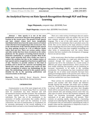 An Analytical Survey on Hate Speech Recognition through NLP and Deep Learning | PDF