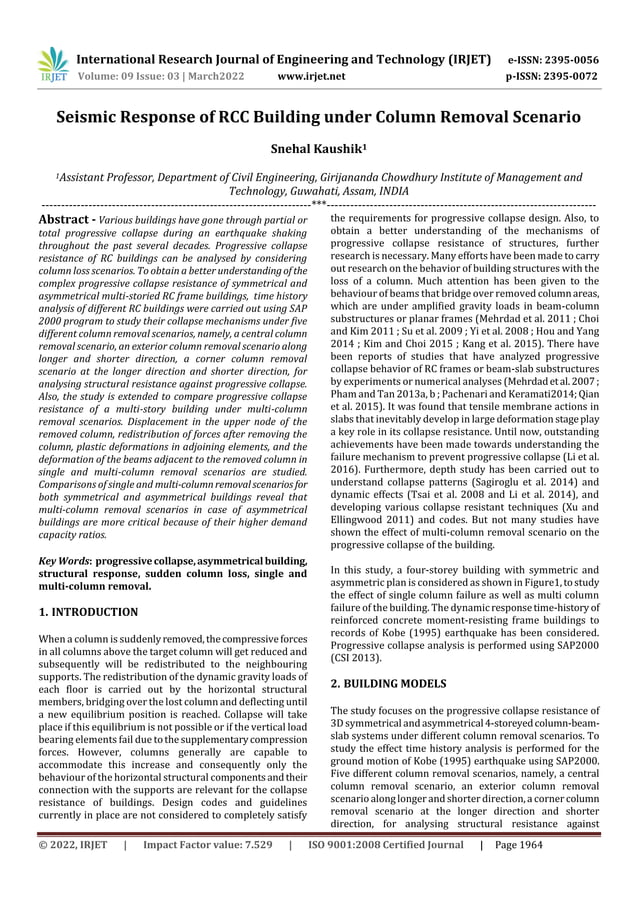 Seismic Response of RCC Building under Column Removal Scenario | PDF