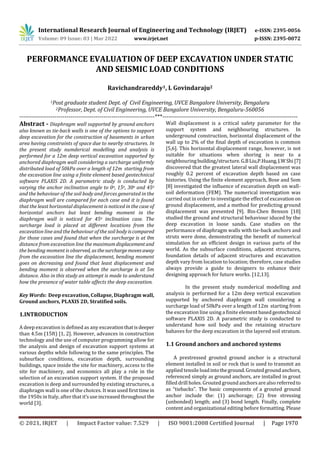 PERFORMANCE EVALUATION OF DEEP EXCAVATION UNDER STATIC AND SEISMIC LOAD CONDITIONS | PDF