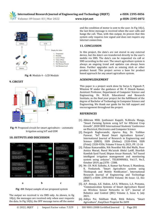 SMART AGRICULTURE – AUTOMATIC IRRIGATION USING IOT AND GSM | PDF