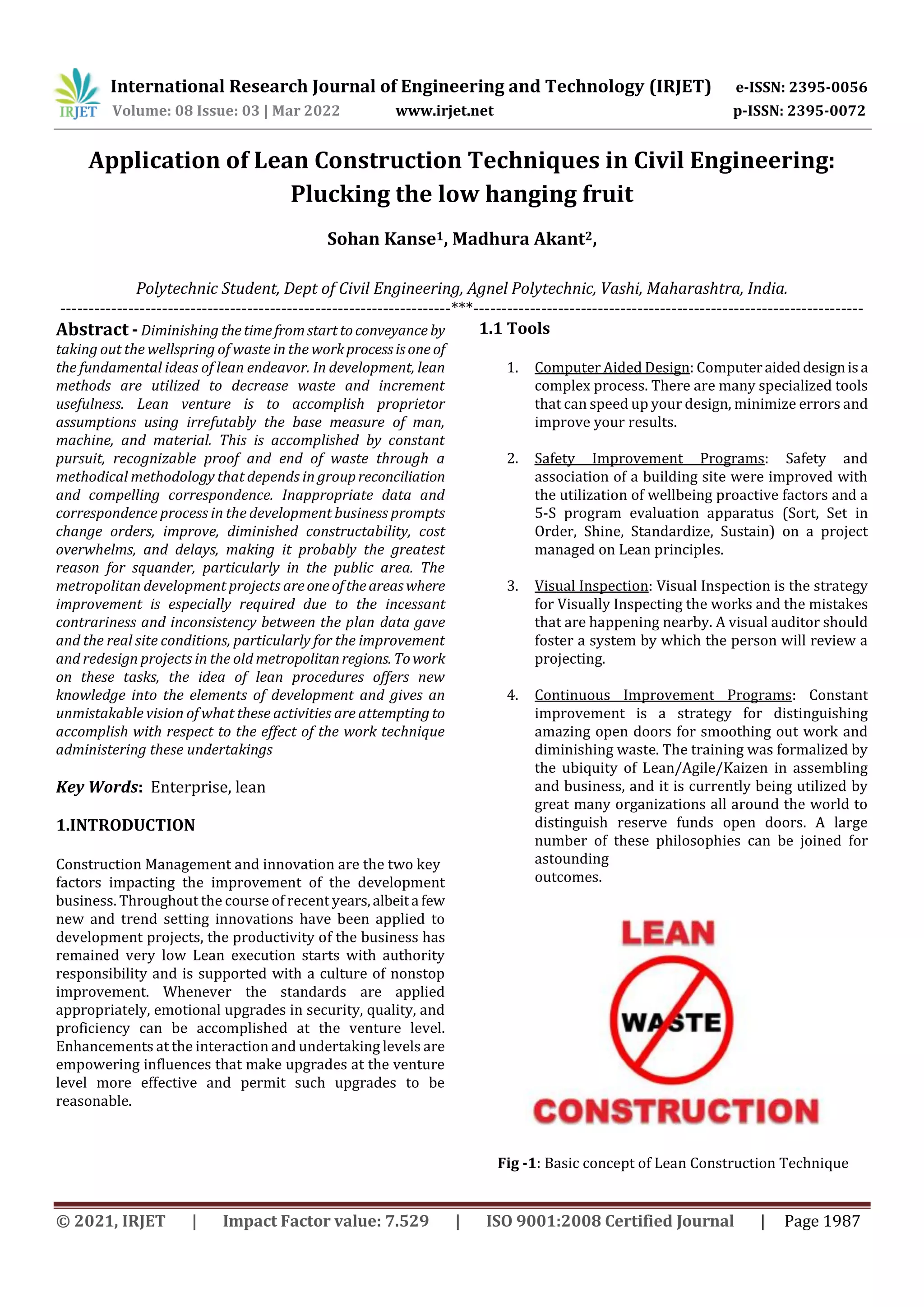 Application of Lean Construction Techniques in Civil Engineering ...
