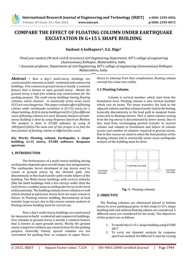 COMPARE THE EFFECT OF FLOATING COLUMN UNDER EARTHQUAKE EXCIATATION IN ...