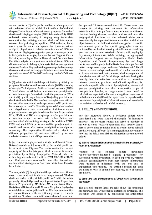 A Literature Review on Rainfall Prediction using different Data Mining Techniques | PDF