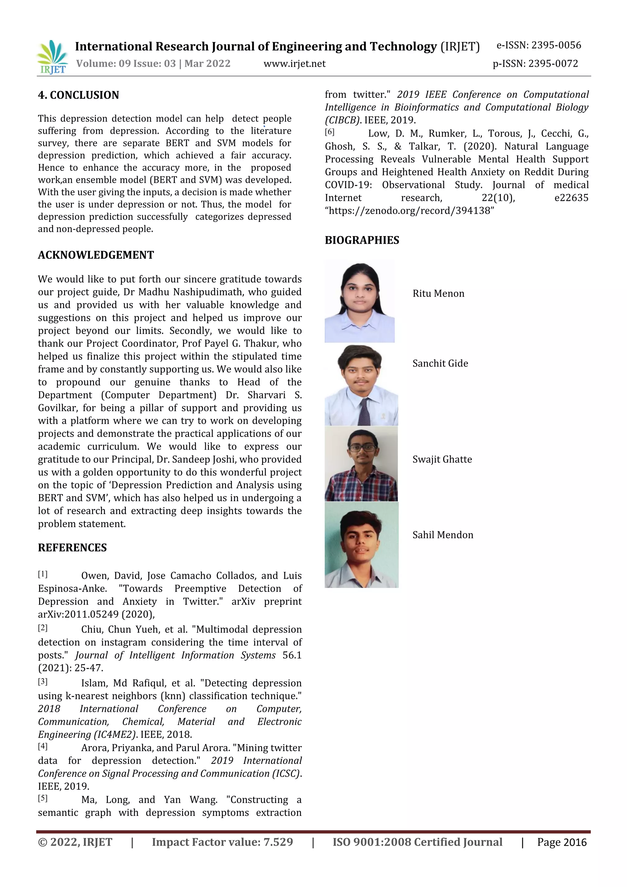 Depression Prediction using BERT and SVM | PDF | Mental Health ...