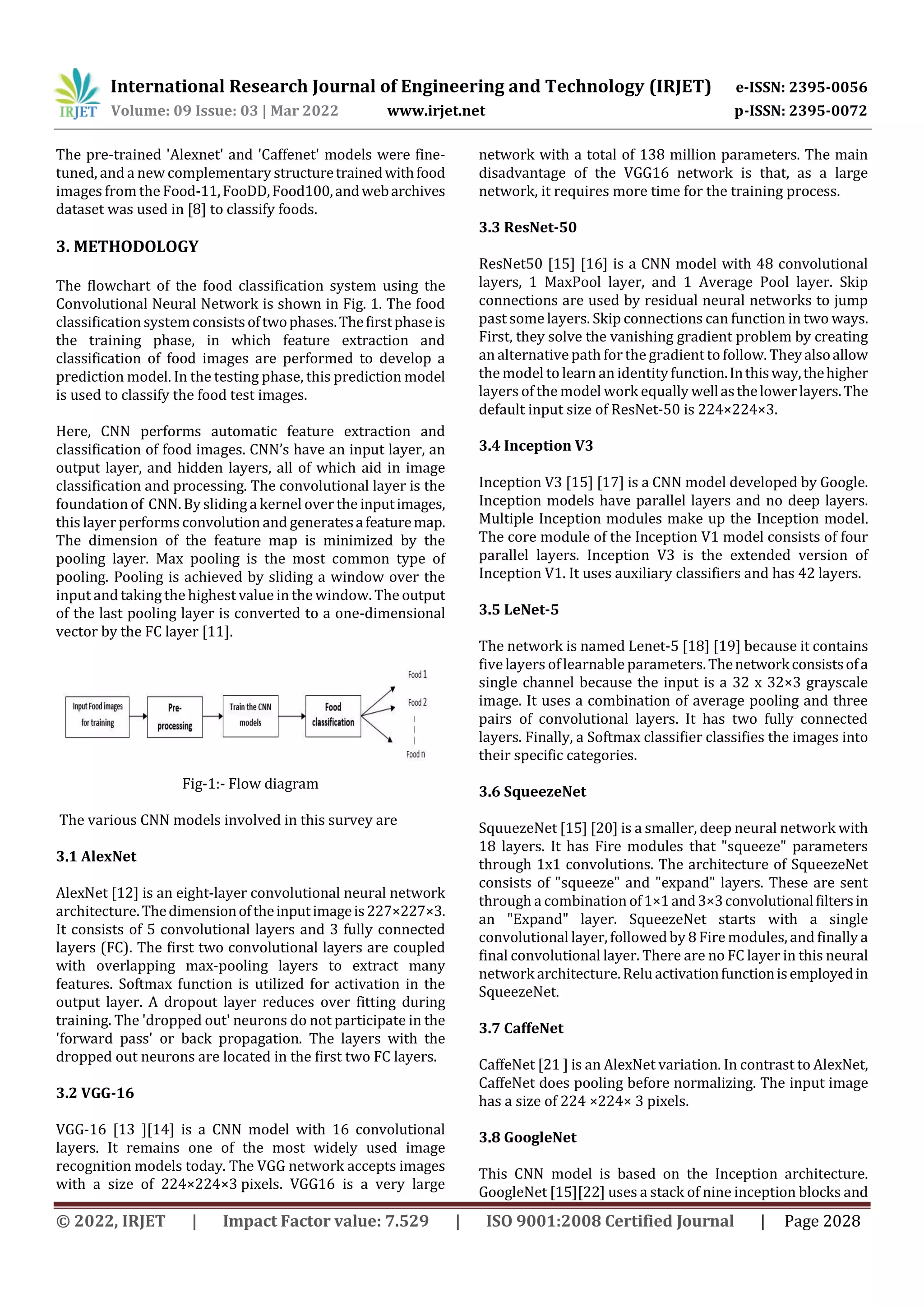 A Review on Food Classification using Convolutional Neural Networks | PDF