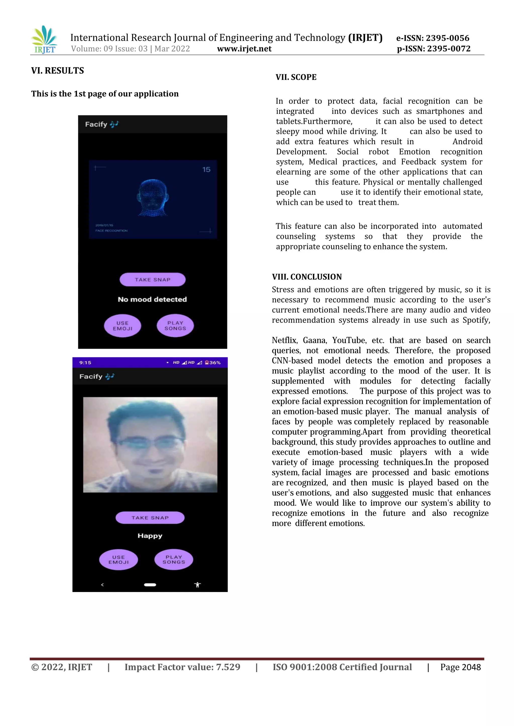 MUSIC RECOMMENDATION THROUGH FACE RECOGNITION AND EMOTION DETECTION | PDF