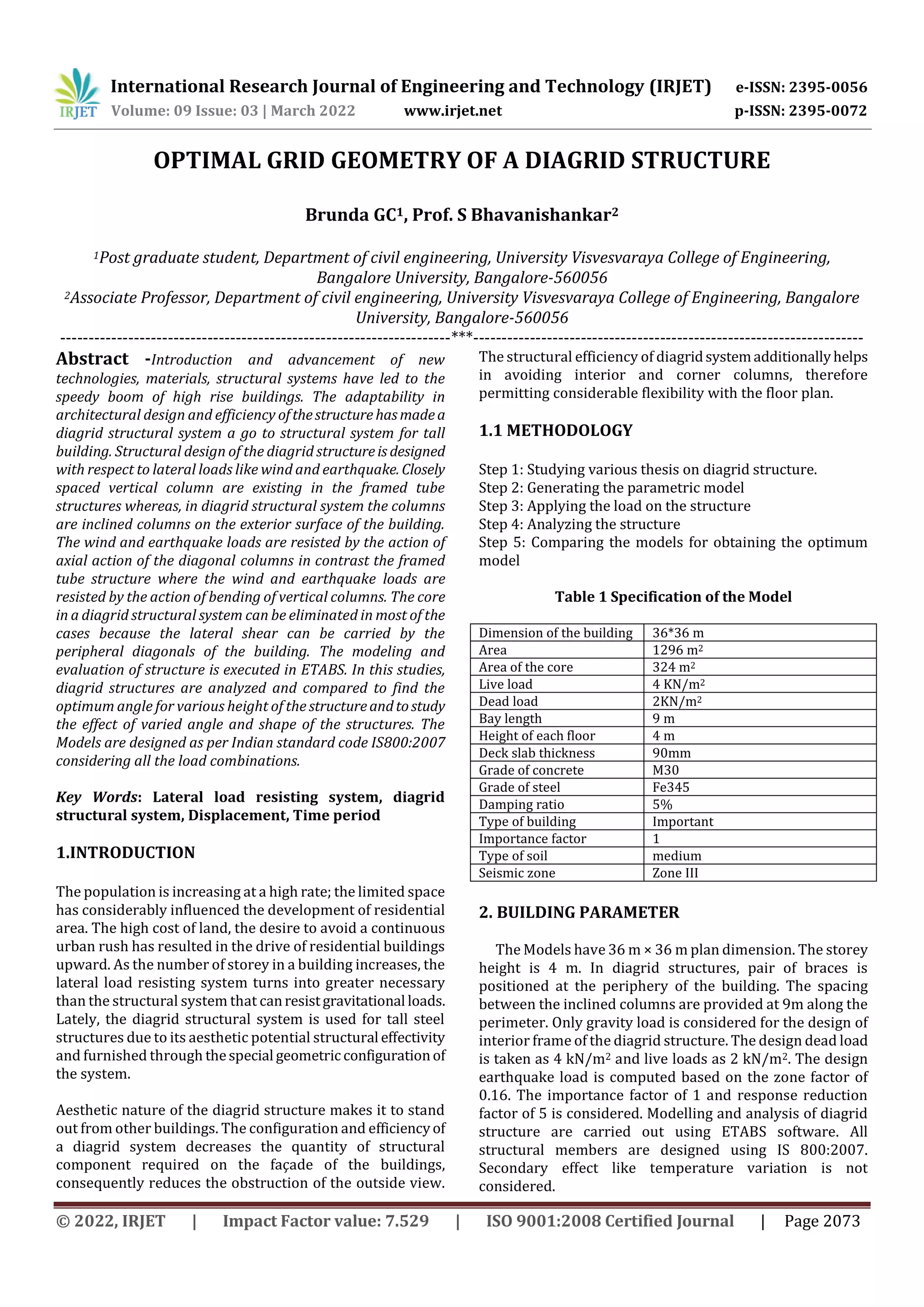 OPTIMAL GRID GEOMETRY OF A DIAGRID STRUCTURE | PDF