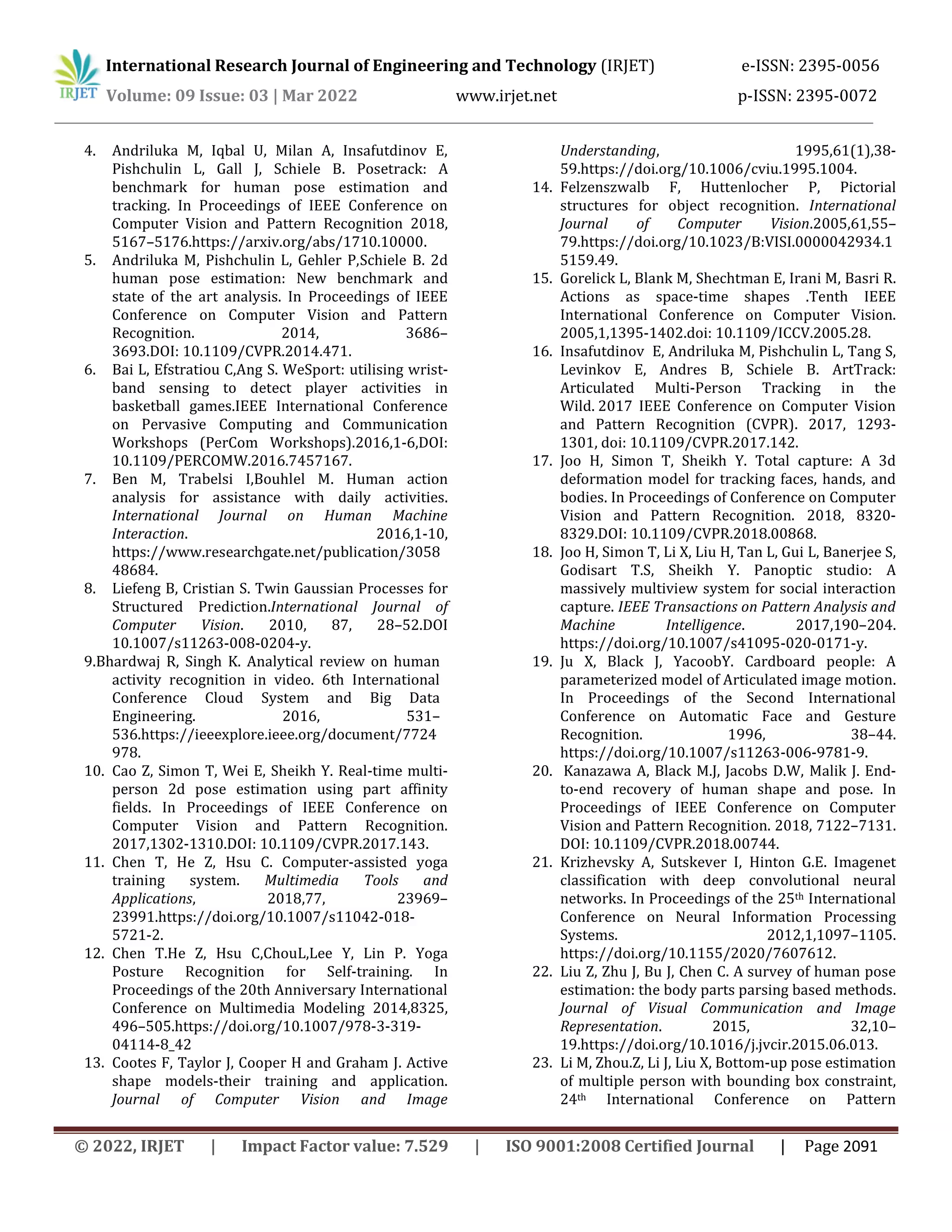 A SURVEY ON HUMAN POSE ESTIMATION AND CLASSIFICATION | PDF