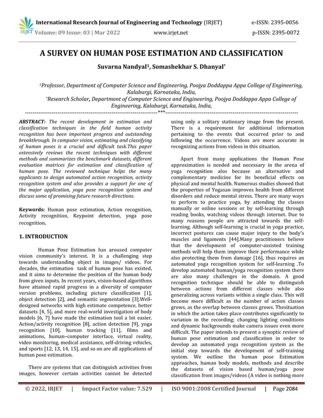 A Survey On Human Pose Estimation And Classification Pdf