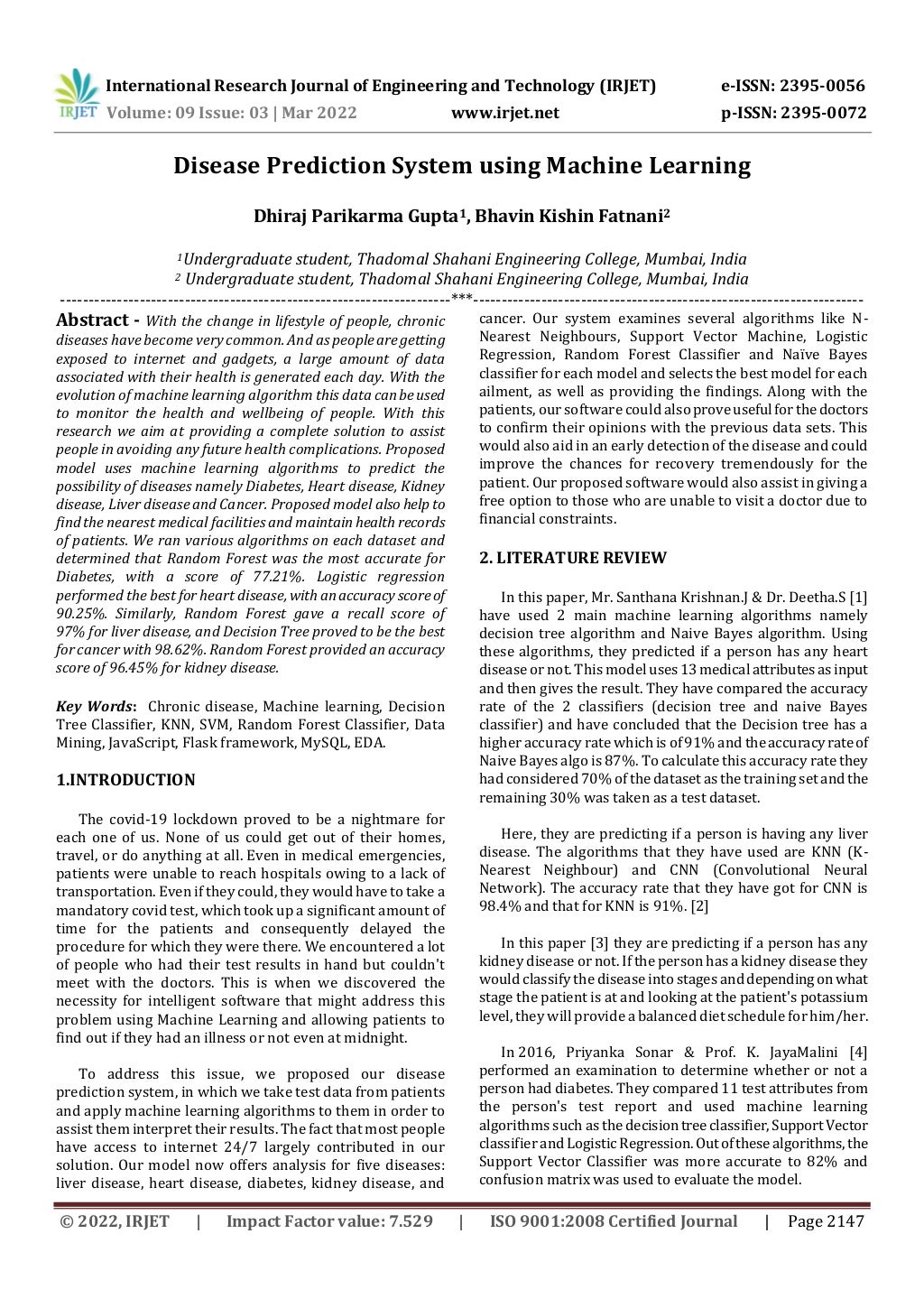Disease Prediction System using Machine Learning | PDF