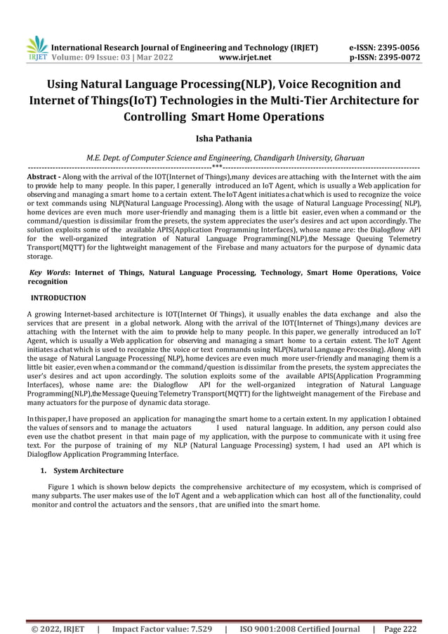 Using Natural Language Processing(NLP), Voice Recognition and Internet ...