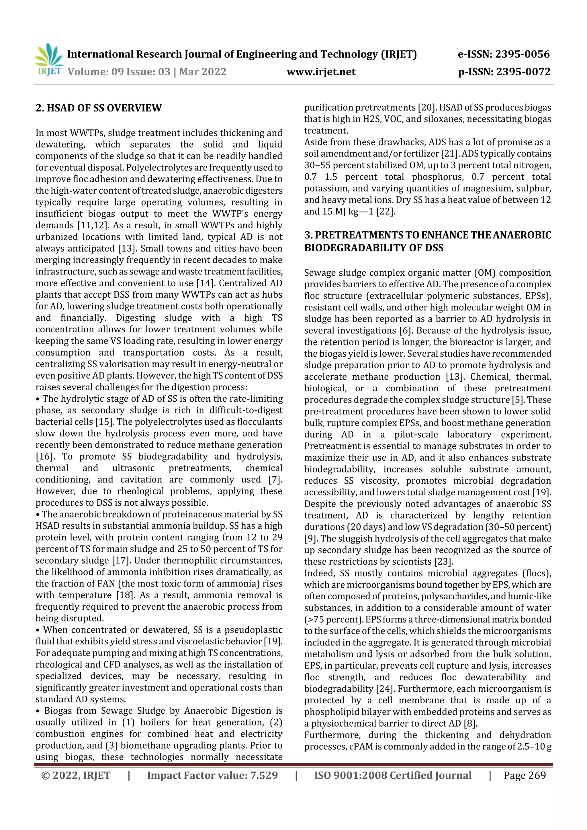 Pretreatment Strategies for Sewage Sludge to Improve High Solid ...