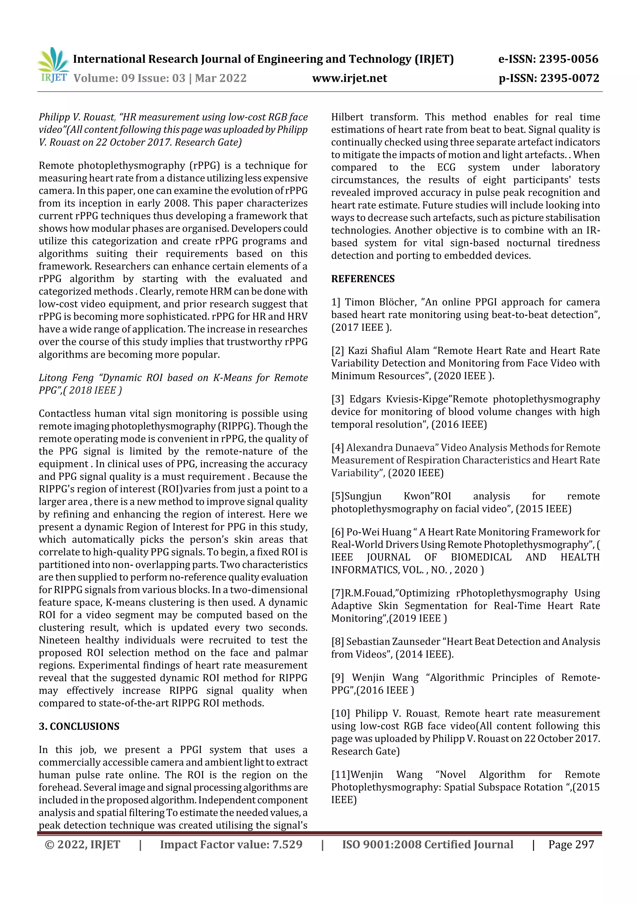 Remote Photoplethysmography (rPPG) using RGB Camera using Peak Detection Algorithm for ...