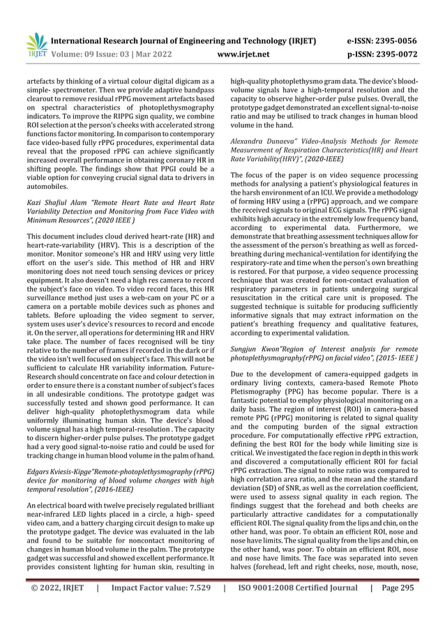 Remote Photoplethysmography Rppg Using Rgb Camera Using Peak Detection Algorithm For