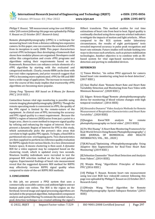 Remote Photoplethysmography Rppg Using Rgb Camera Using Peak Detection Algorithm For