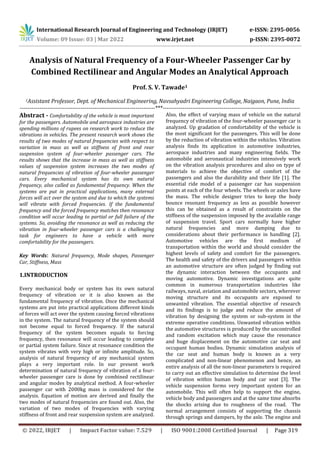 Analysis of Natural Frequency of a Four-Wheeler Passenger Car by ...
