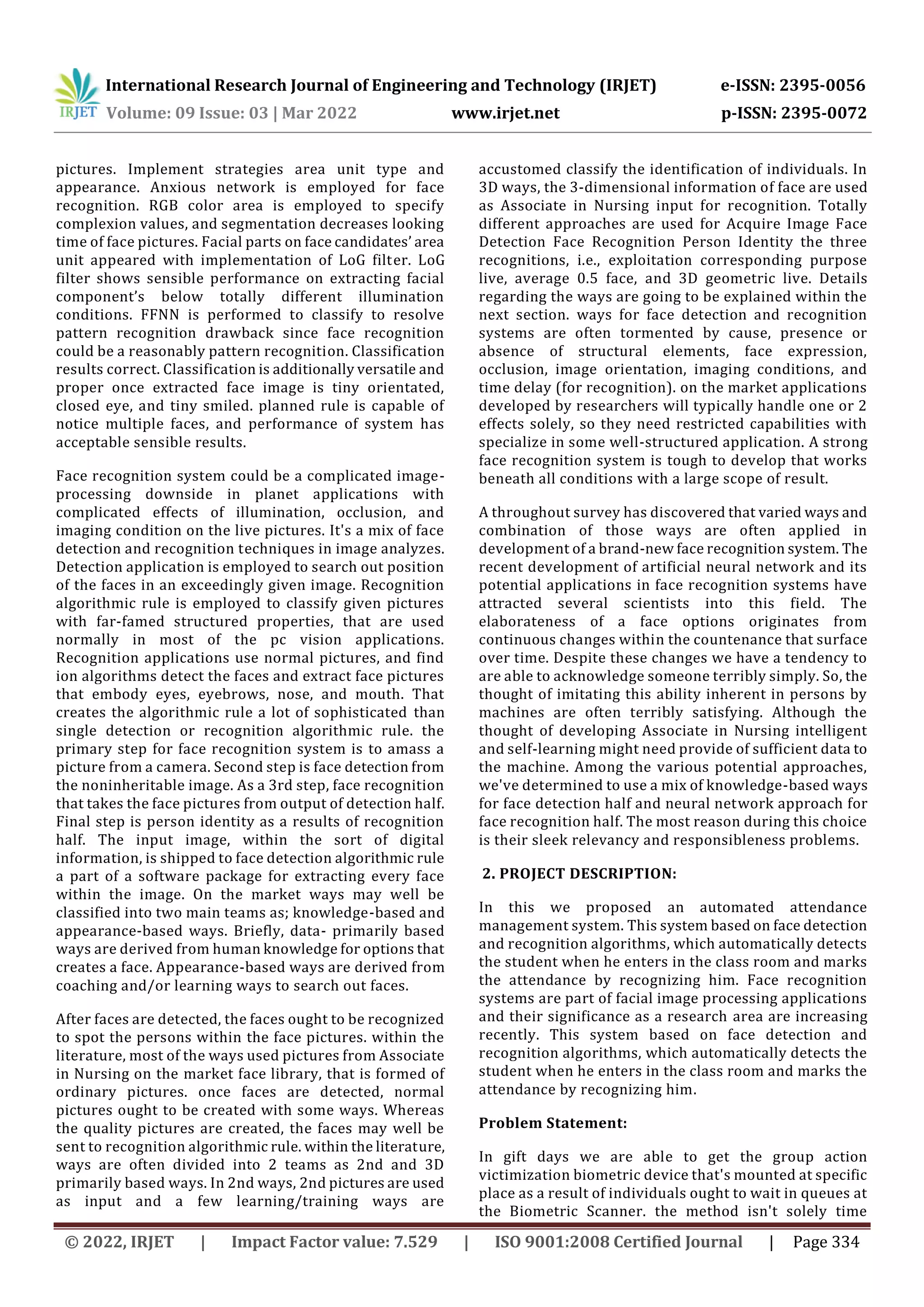 Attendance System using Face Recognition | PDF