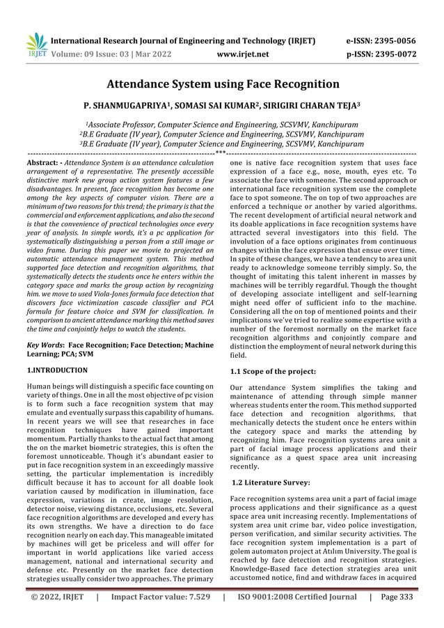 Attendance System using Face Recognition | PDF