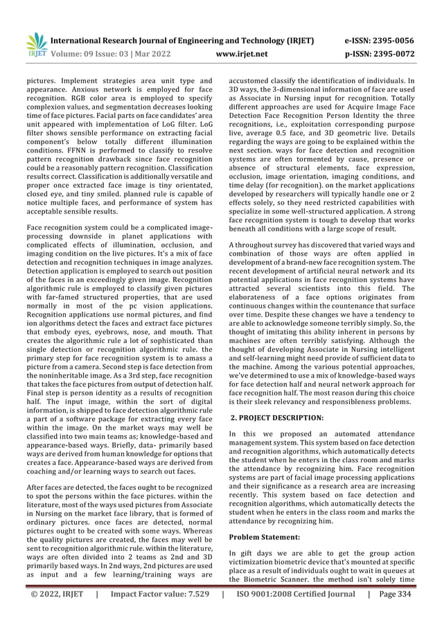 Attendance System using Face Recognition | PDF