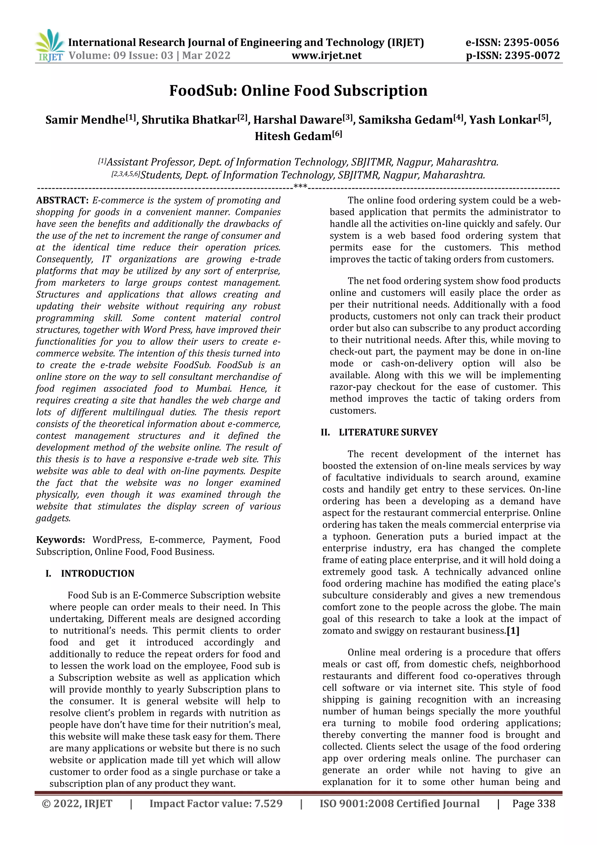 FoodSub: Online Food Subscription | PDF