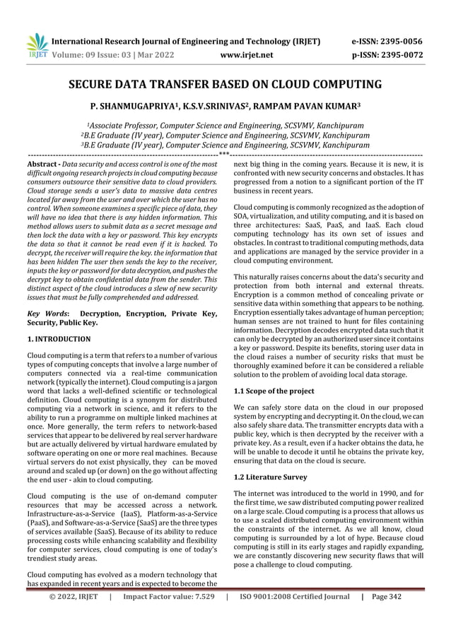 SECURE DATA TRANSFER BASED ON CLOUD COMPUTING | PDF