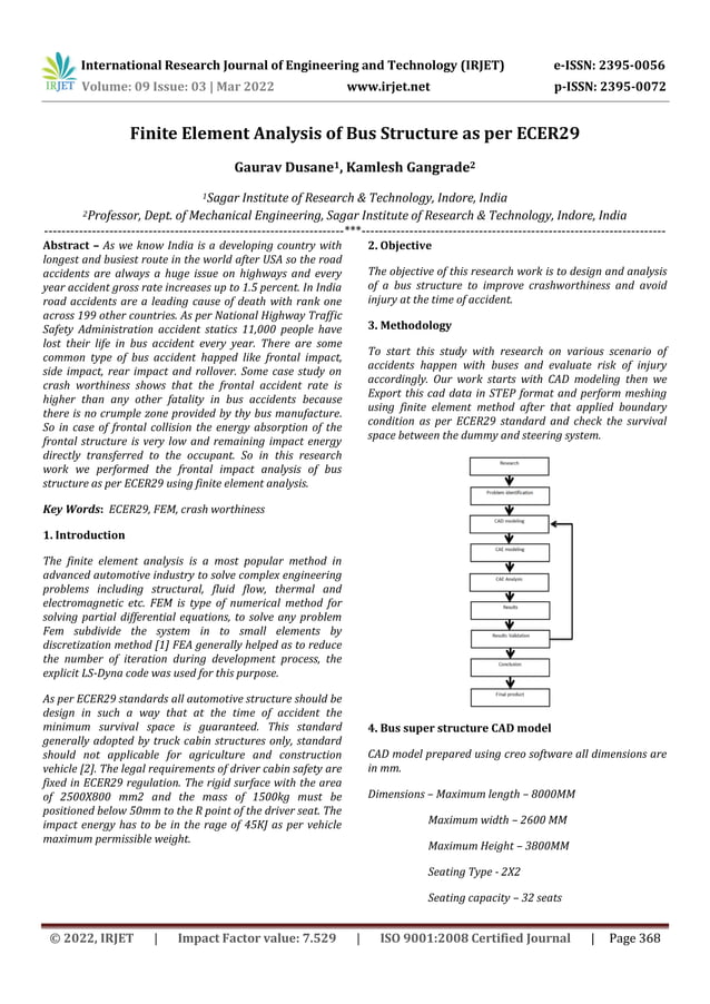 Finite Element Analysis of Bus Structure as per ECER29 | PDF | Injuries ...