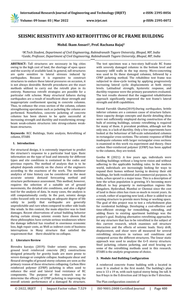 Seismic Resistivity And Retrofitting Of Rc Frame Building Pdf