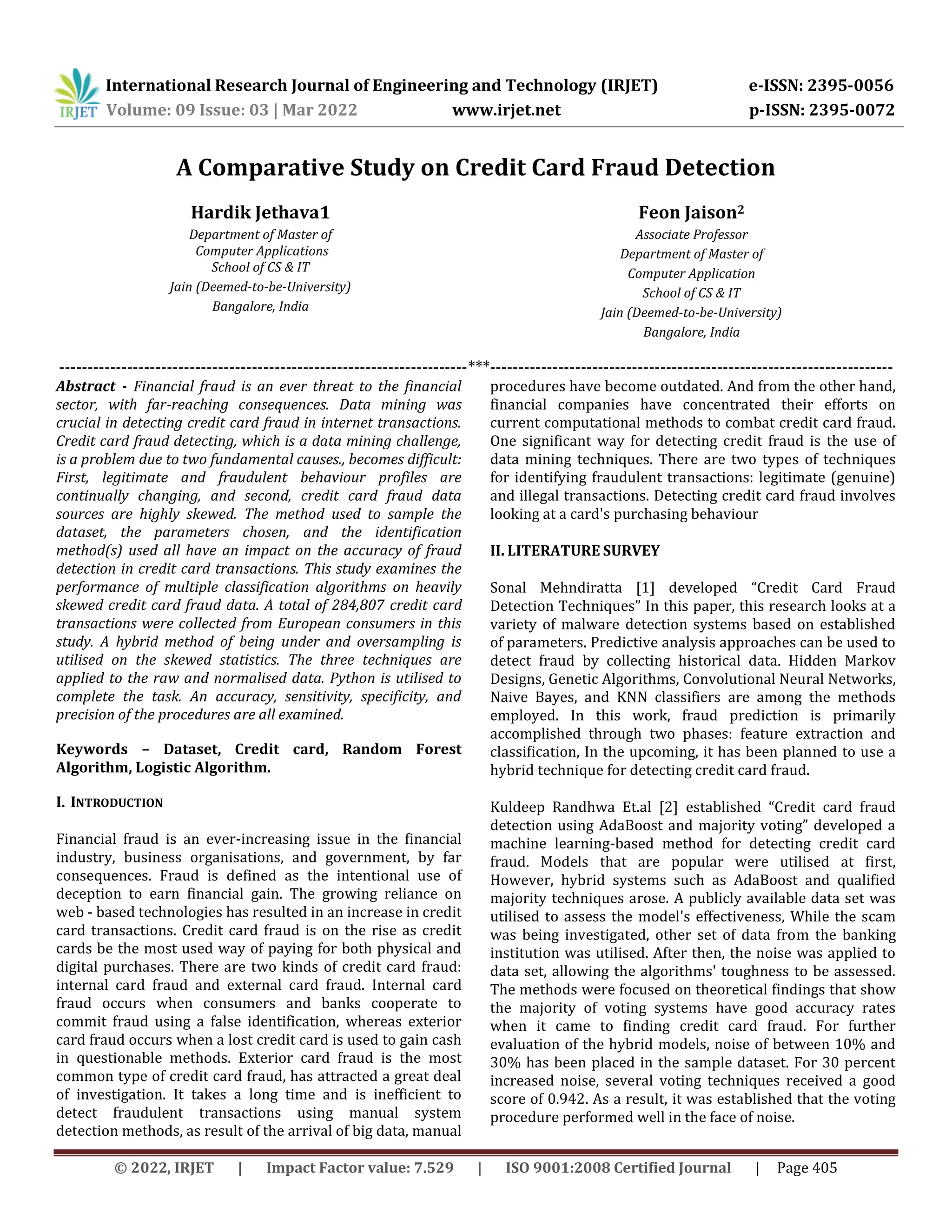 A Comparative Study on Credit Card Fraud Detection | PDF