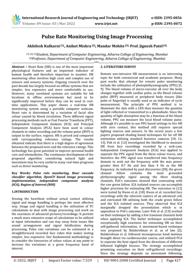 Pulse Rate Monitoring Using Image Processing PDF