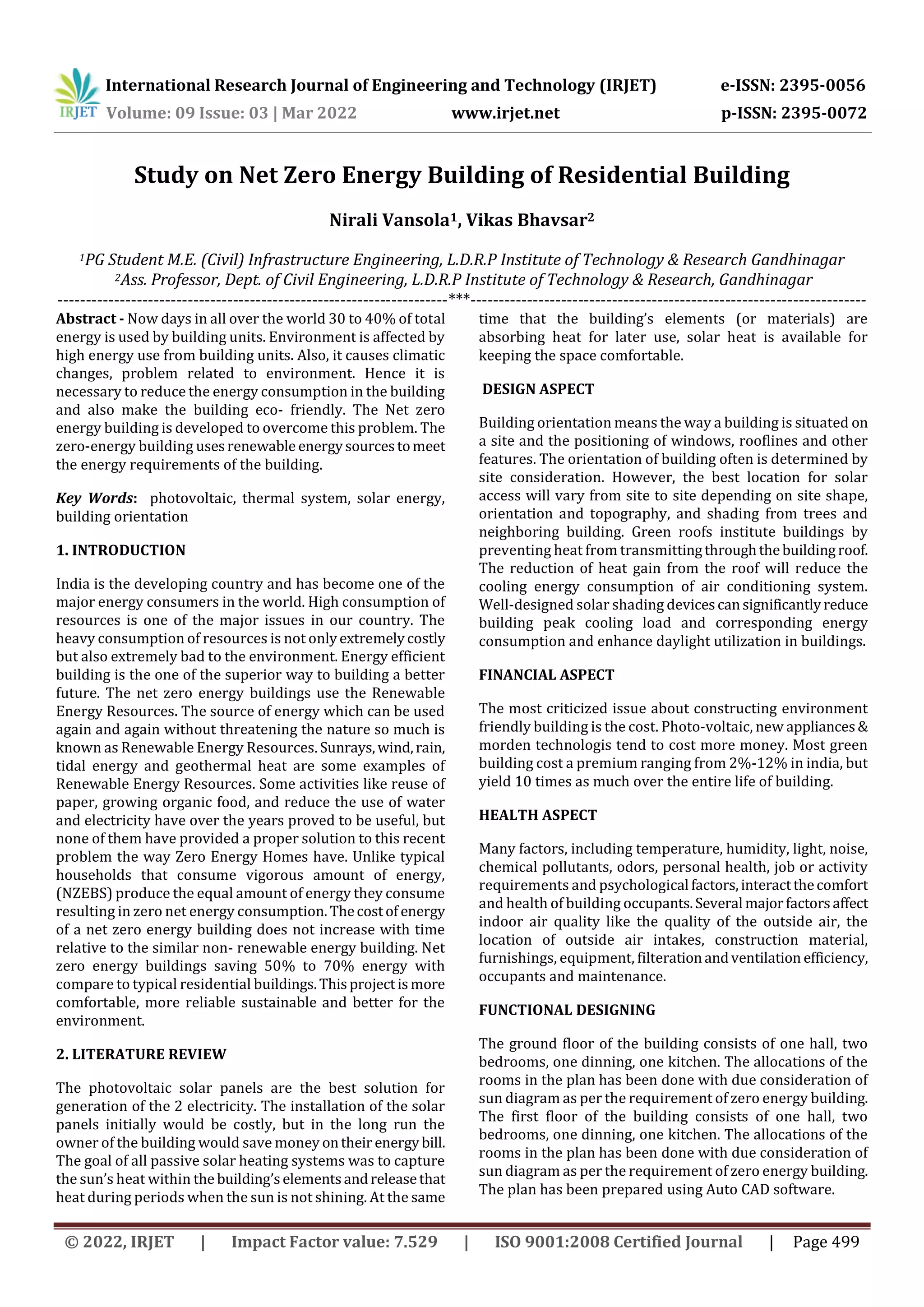 Study on Net Zero Energy Building of Residential Building | PDF