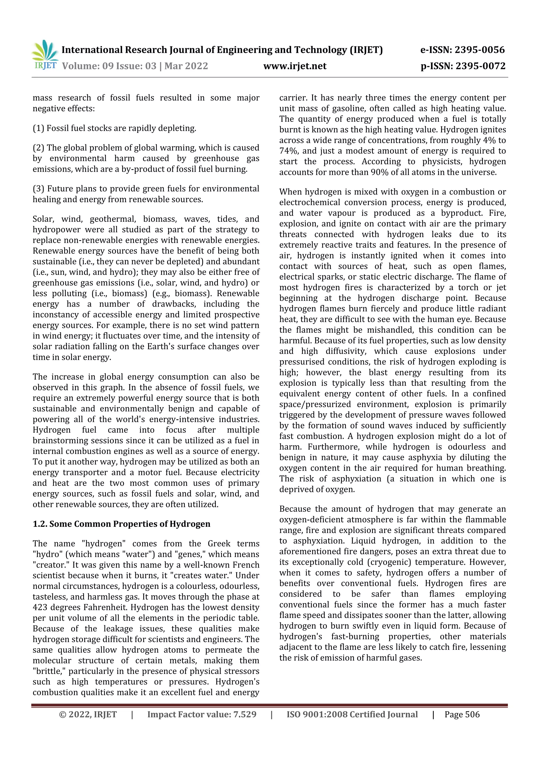 Study of Hydrogen Fuel Produced from Solar Energy | PDF