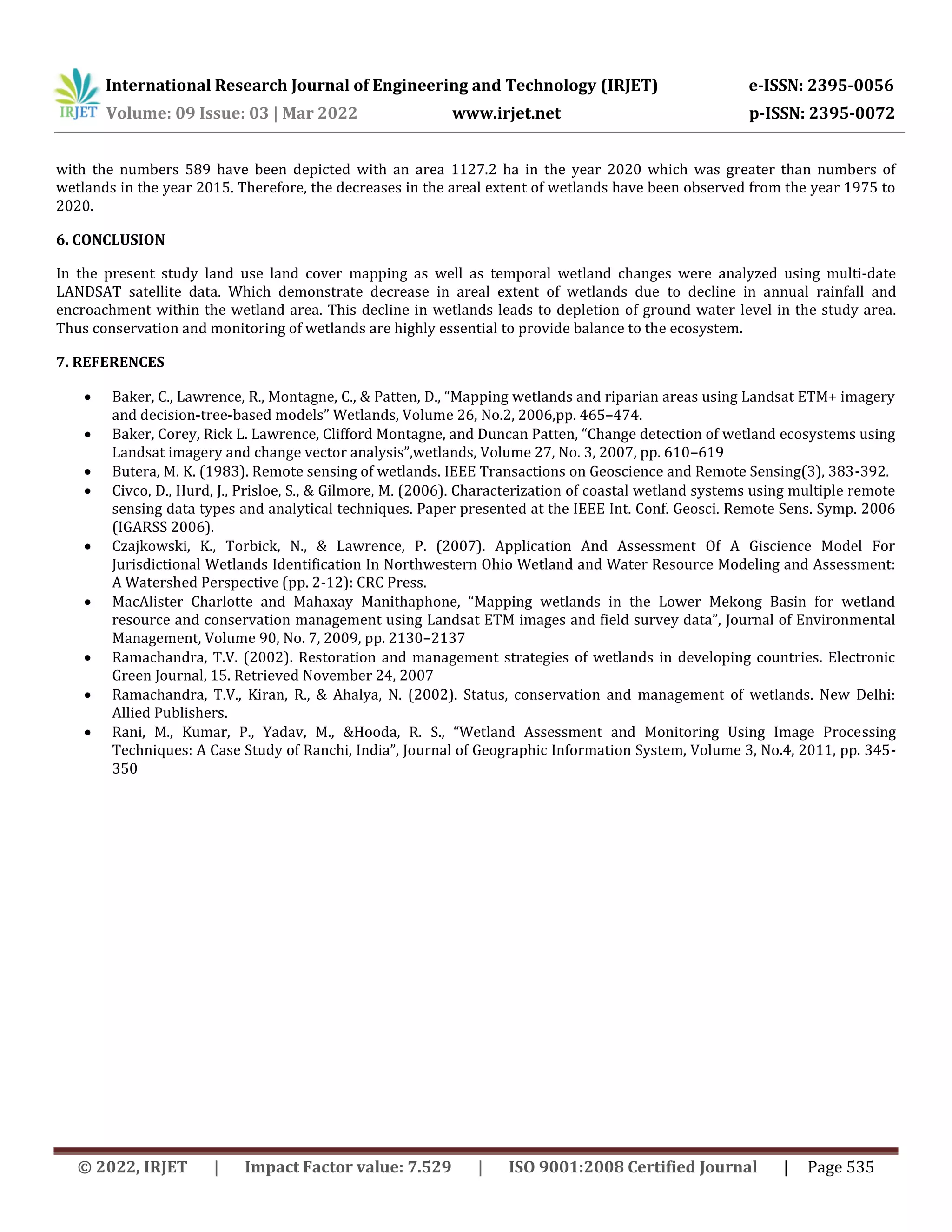 MONITORING OF WETLANDS IN PANDU RIVER SUBWATERSHED UTTAR PRADESH USING ...