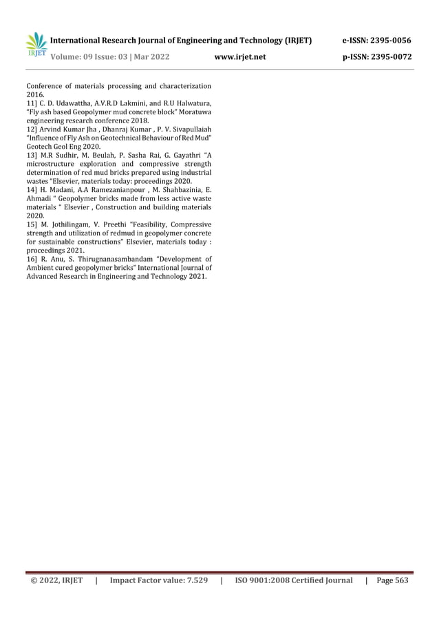 STUDY ON EFFECT OF CURING FOR RED SOIL BASED GEOPOLYMER BRICKS | PDF