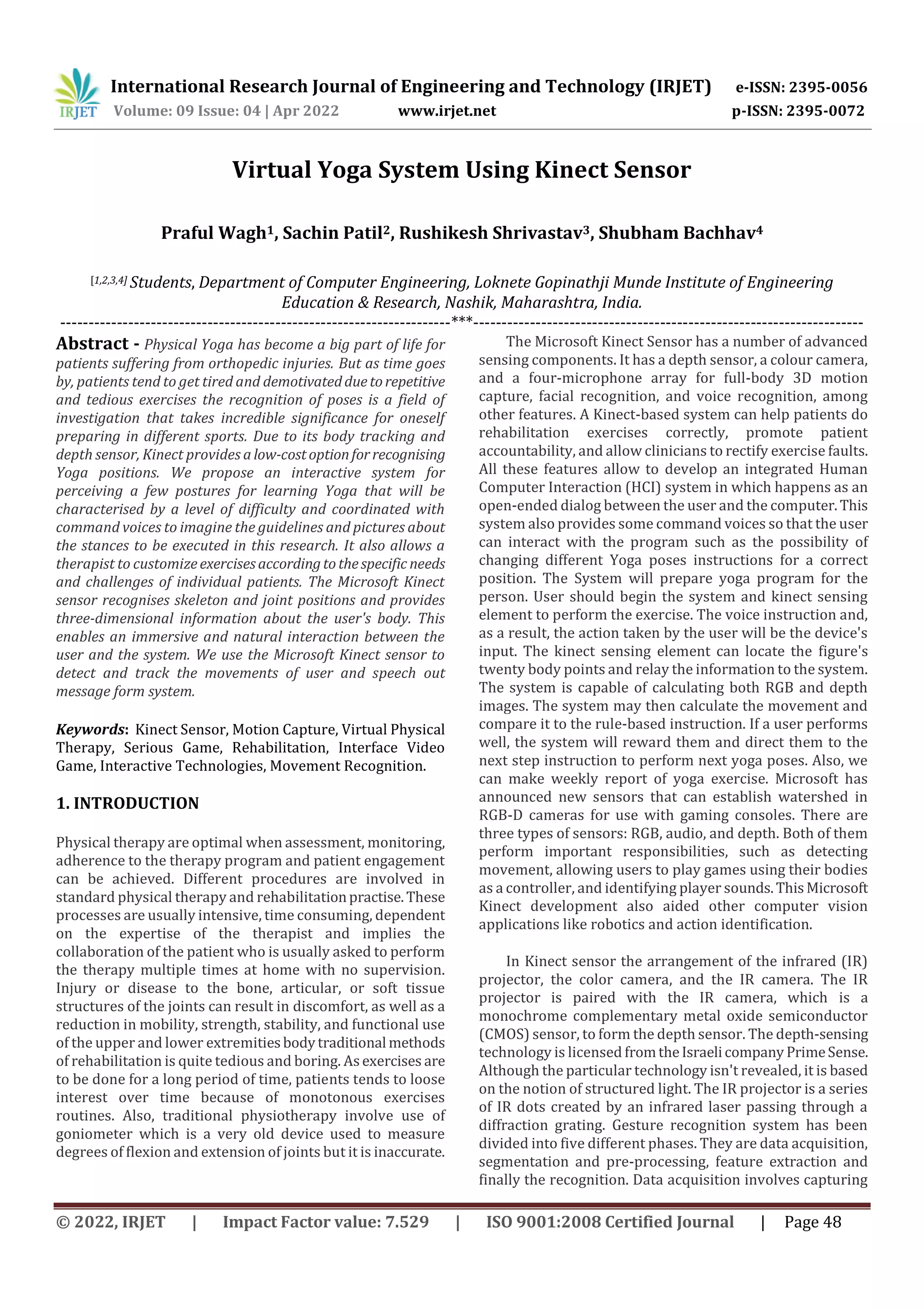 Virtual Yoga System Using Kinect Sensor | PDF