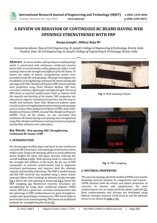 A REVIEW ON BEHAVIOR OF CONTINUOUS RC BEAMS HAVING WEB OPENINGS STRENGTHENED WITH FRP | PDF