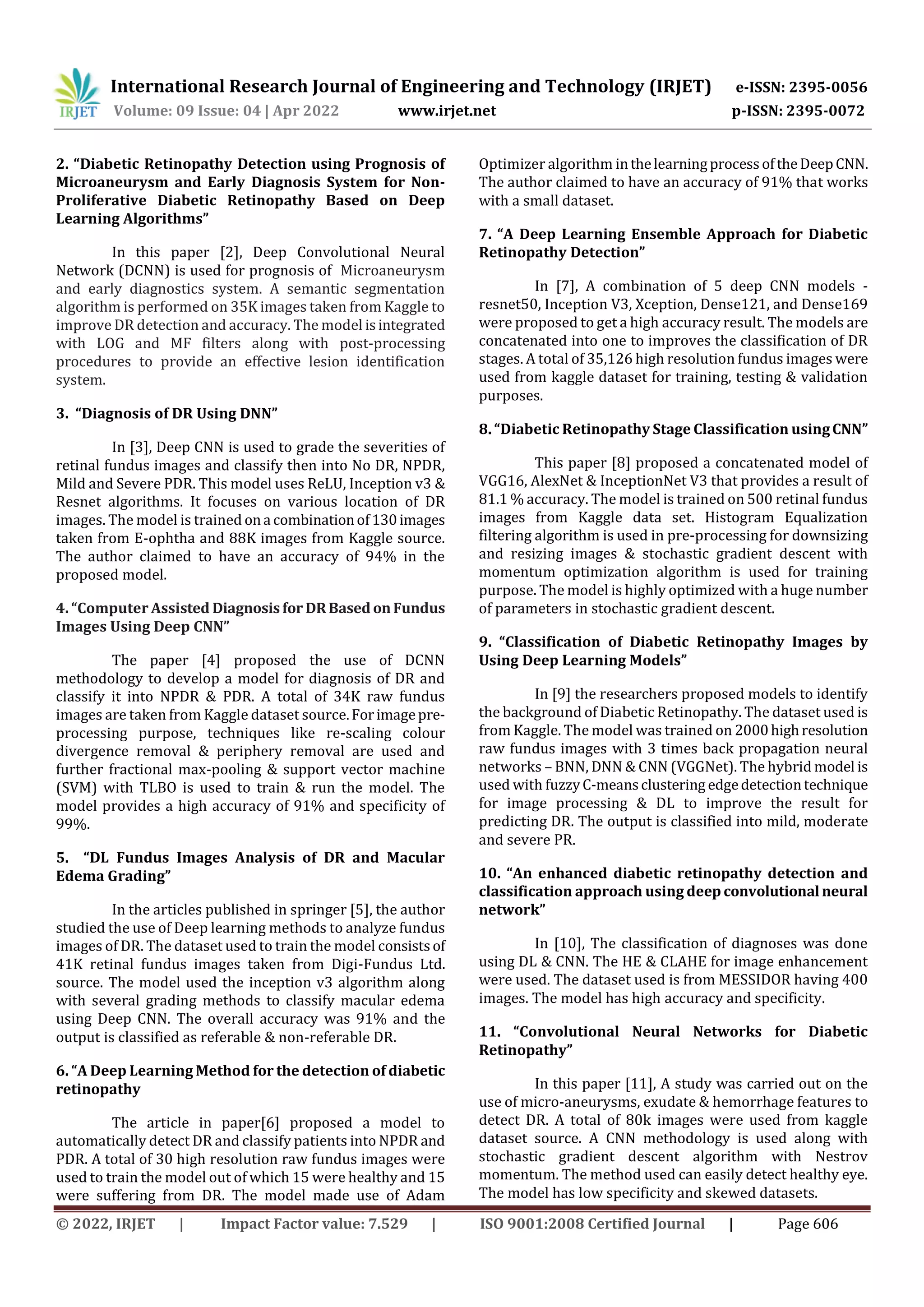 A Survey on techniques for Diabetic Retinopathy Detection & Classification | PDF