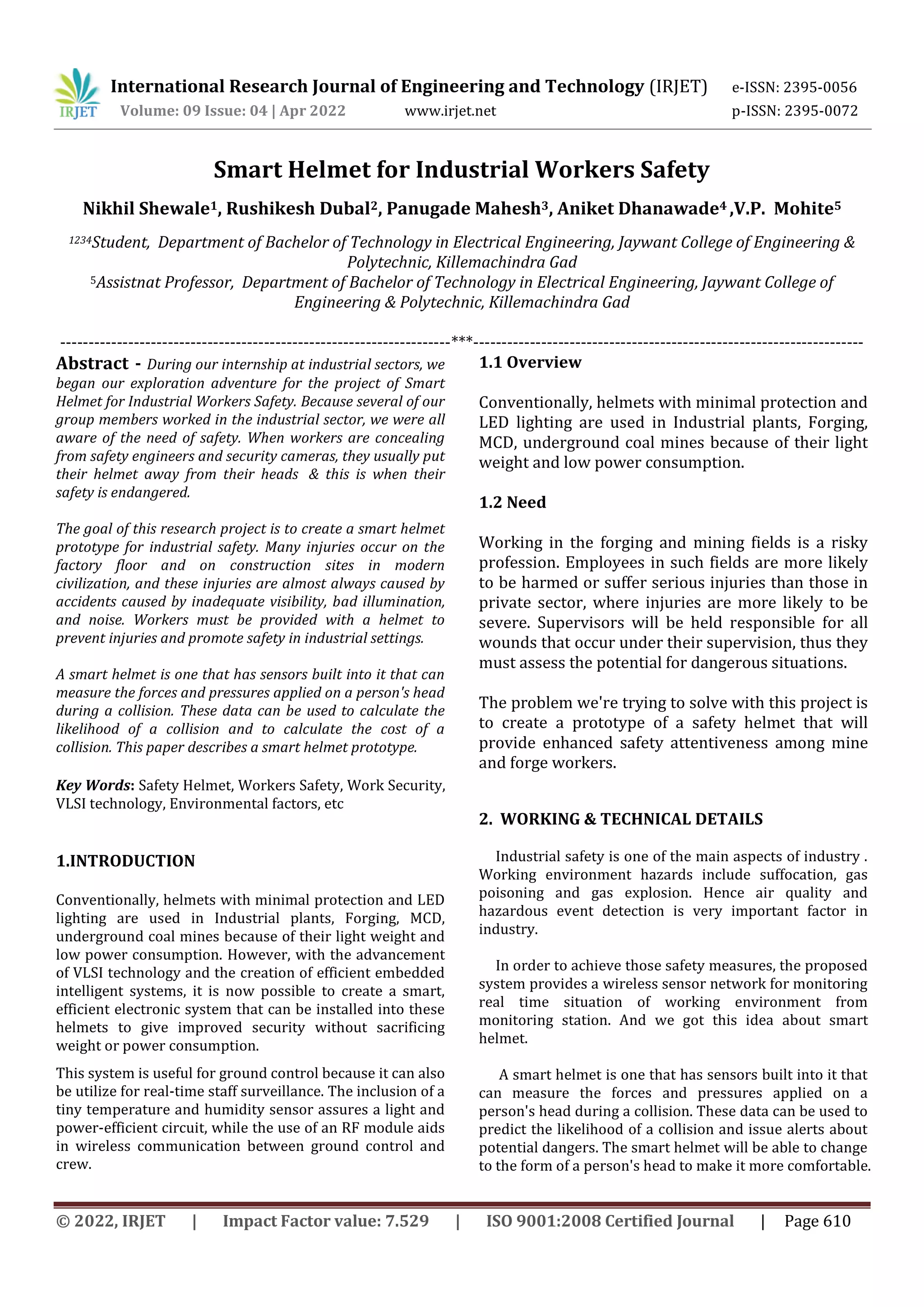 Smart Helmet for Industrial Workers Safety | PDF